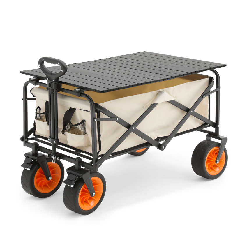MoNiBloom Foldable All Terrain Beach Wagon Cart Garden Utility Camping with Collapsible Table ...